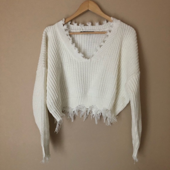 Sweaters | Frayed Ivory Sweater | Poshmark